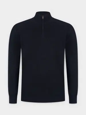 Brioni Half-zip Turtleneck Sweater In Cashmere And Wool Blend - Navy