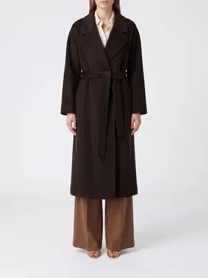 Elisabetta Franchi Long Robe Coat In Pure Wool With A Waist Belt