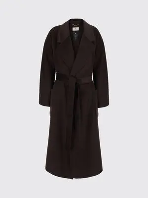 Elisabetta Franchi Long Robe Coat In Pure Wool With A Waist Belt