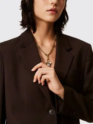 TWINSET Single-breasted Cropped Satin Blazer With Lapel Collar And Flap Pockets - Coffee