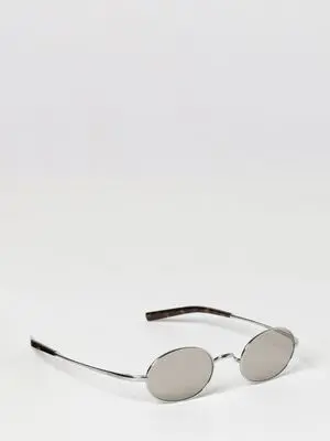 Saint Laurent Oval Metal Sunglasses With Dark Lenses And Engraved Logo - Silver