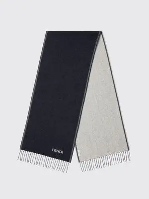 Fendi Pure Cashmere Scarf With Embroidered Logo And Fringed Edges - Blue