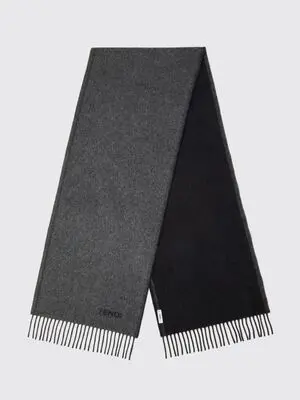Fendi Pure Cashmere Scarf With Embroidered Logo And Fringed Edges - Grey