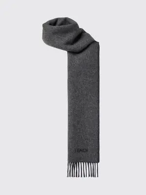 Fendi Pure Cashmere Scarf With Embroidered Logo And Fringed Edges - Grey