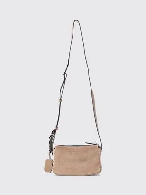 Max Mara Suede Leather Crossbody Bag With Logo Charm