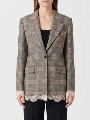 Liu Jo Viscose Blend Blazer With Tartan Print And Lace Inserts