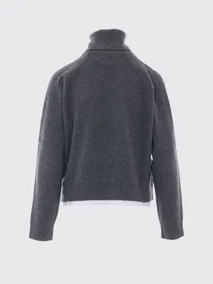 Liu Jo Wool And Cotton Turtleneck With Shoulder Buttons And Contrast Logo - Grey