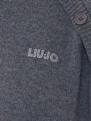 Liu Jo Wool And Cotton Turtleneck With Shoulder Buttons And Contrast Logo - Grey