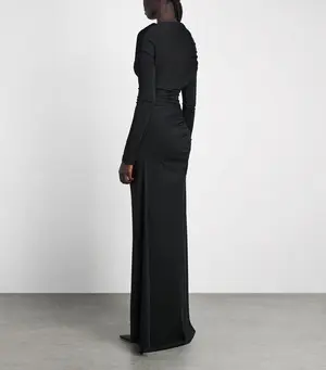 Victoria Beckham Gathered Shoulder-drape Long-sleeve Gown