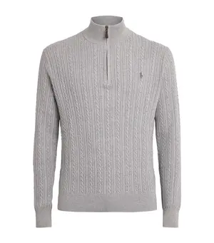 Polo Ralph Lauren Cotton Cable-knit Quarter-zip Sweater - Grey