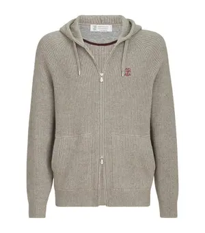 Brunello Cucinelli Cashmere Rib-knit Zip-up Cardigan - Grey