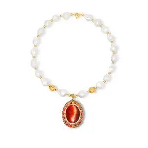 VIEA Solana Scarlet Catseye Necklace - Red