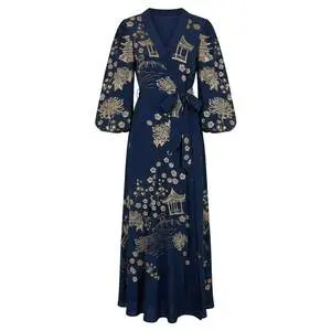 ARTEMIS MUSE Gold & Navy Pagoda Hera Dress