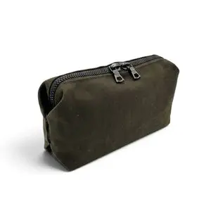 C. GRASSI Small Wanderer Pouch Style 005 Olive Canvas With Double Zipper, Removable Crossbody Strap - Green