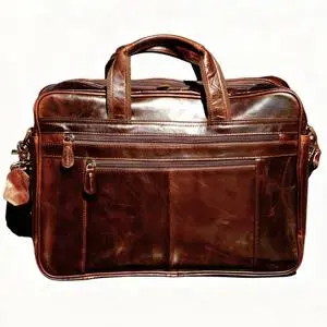 TOURI Genuine Leather Briefcase With Zip Pockets Vintage - Brown
