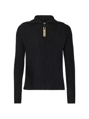Fendi Ribbed-knit Zip-up Sweater - Black