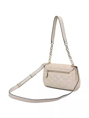 Guess Frances Quilted Logo-plaque Shoulder Bag - Neutrals