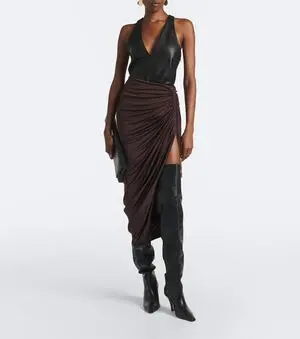 Balmain Ruched Jersey Midi Skirt