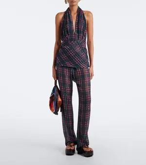 Dries Van Noten Plaid Lame Halterneck Top