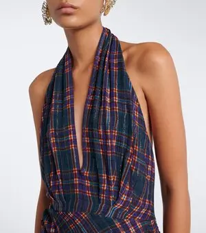 Dries Van Noten Plaid Lame Halterneck Top