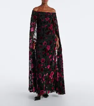 RODARTE Caped Floral Devore Velvet Gown