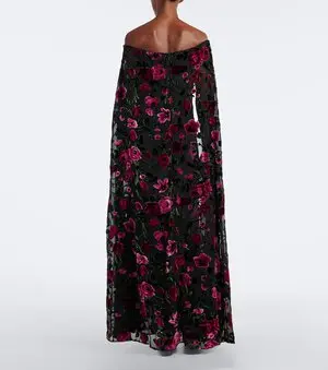 RODARTE Caped Floral Devore Velvet Gown