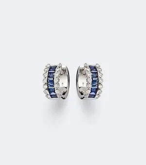 BUCHERER FINE JEWELLERY Baguette Love 18kt White Gold Hoop Earrings With Sapphires And Diamonds - Silver
