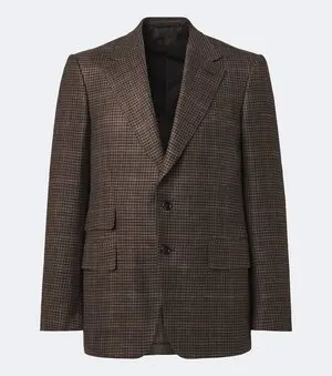 TOM FORD Houndstooth Wool, Silk, And Linen Blazer - Brown