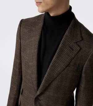 TOM FORD Houndstooth Wool, Silk, And Linen Blazer