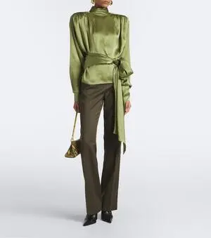 Balmain Belted Silk Satin Top