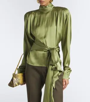 Balmain Belted Silk Satin Top