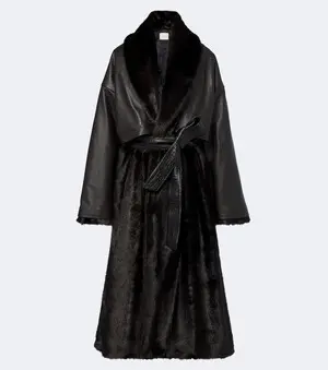 Magda Butrym Belted Leather-trimmed Coat