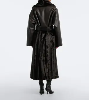 Magda Butrym Belted Leather-trimmed Coat