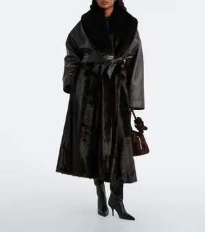 Magda Butrym Belted Leather-trimmed Coat