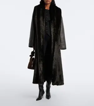 Magda Butrym Belted Leather-trimmed Coat