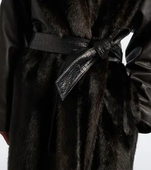 Magda Butrym Belted Leather-trimmed Coat