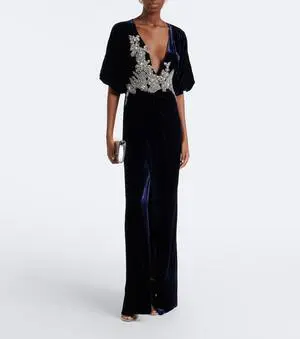 Costarellos Crystal-embellished Velvet Gown