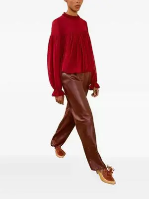 Ulla Johnson Pearl Ruffled Silk Blouse - Red
