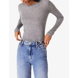 Maje Second-skin Round-neck Wool And Silk-blend Jumper - Grey