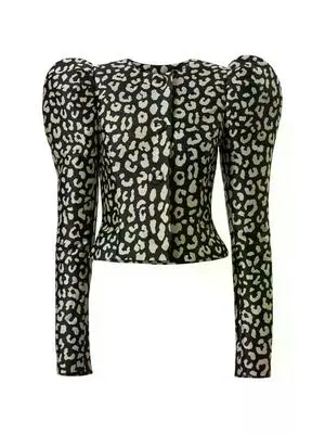 Carolina Herrera Leopard-jacquard Puff-sleeve Jacket - Black
