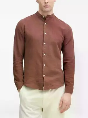 LINDBERGH Mandarin-collar Long-sleeve Shirt - Brown