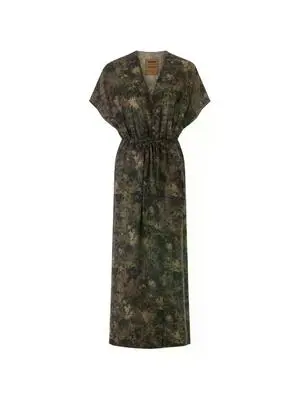 UMA WANG Floral-print Drawstring Dress - Brown