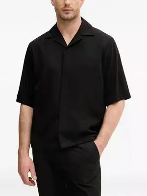 Lindbergh Elasticated-hem Camp-collar Shirt - Black