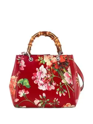 Gucci Bamboo Shopper Blooms Print Leather Mini Tote Bag
