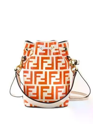 Fendi Mon Tresor Zucca Embossed Leather Mini Bucket Bag - Orange