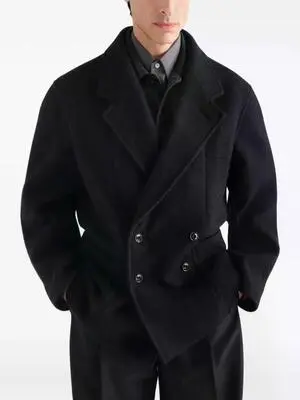 LEMAIRE Short Double-breasted Coat In Felted Wool And Alpaca Blend