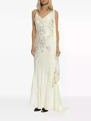 SELF-PORTRAIT Embellished Satin Maxi Dress - Neutrals