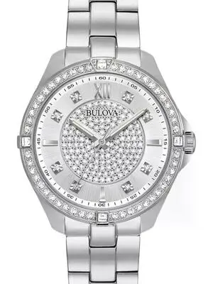 Bulova Crystal-embellished Automatic 40mm Watch - Silver