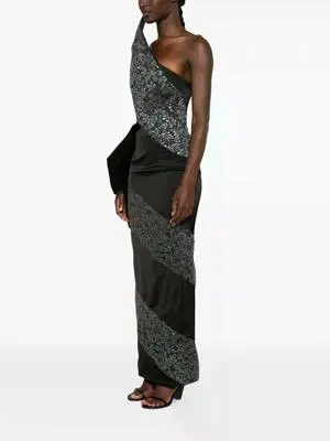 MITILIANE COUTURE One-shoulder Lace-panelled Maxi Dress