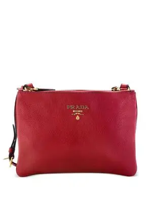 Prada Double Zip Vitello Daino Small Crossbody Bag - Red
